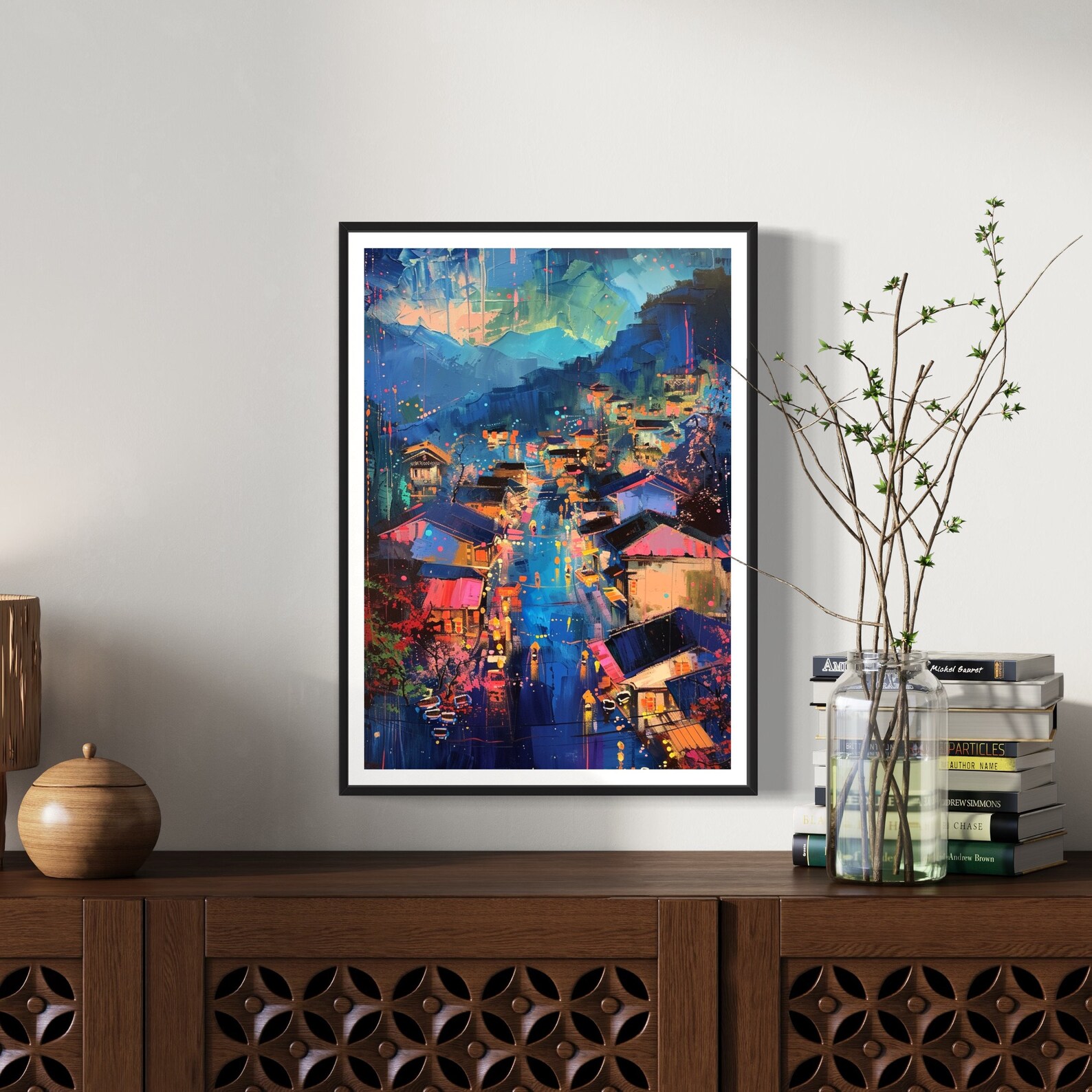 Sapa Town Vietnam Art Print Night Scene Village Painting Mountain ...
