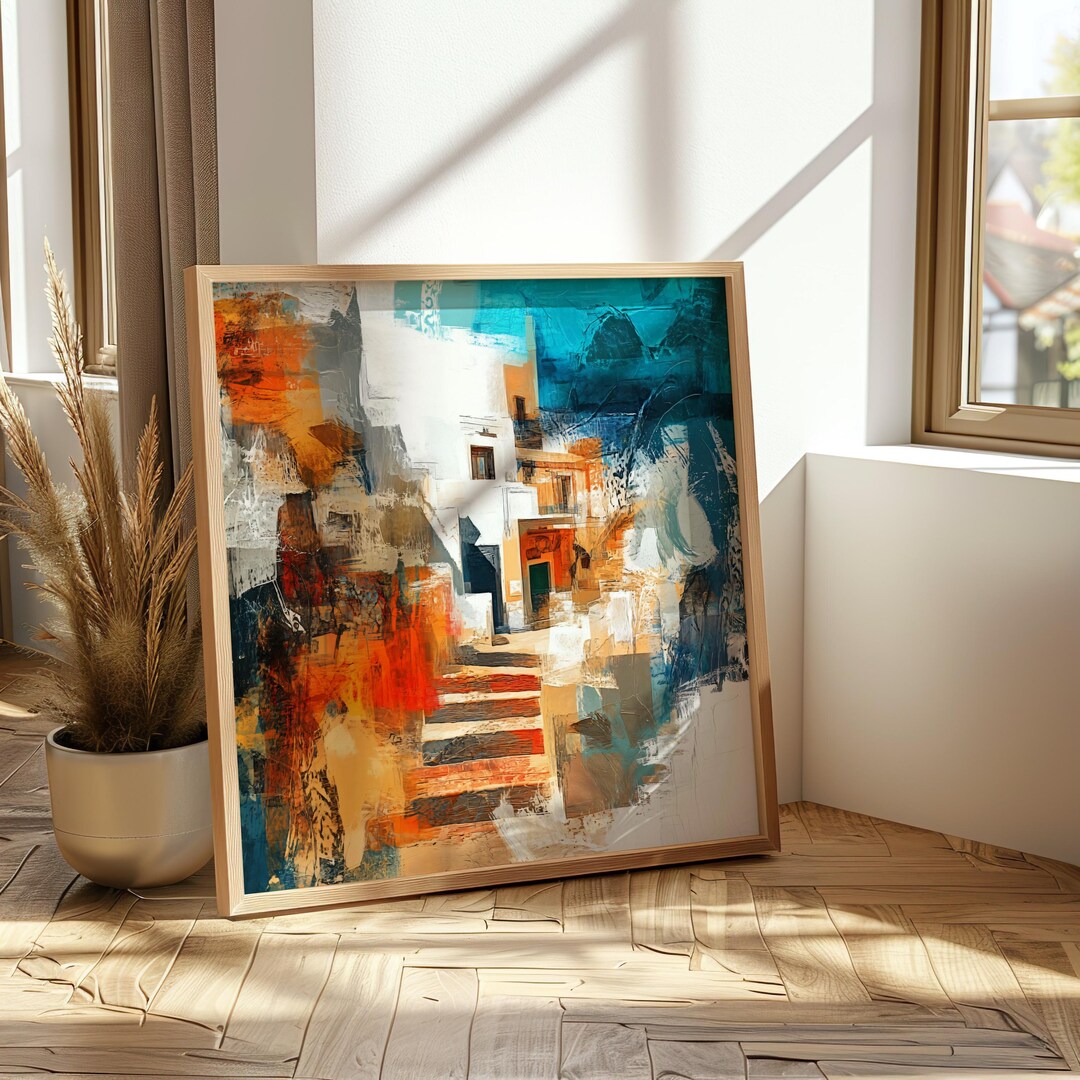 Greek Island Art Print Textured Abstract Santorini Stairs Artwork ...