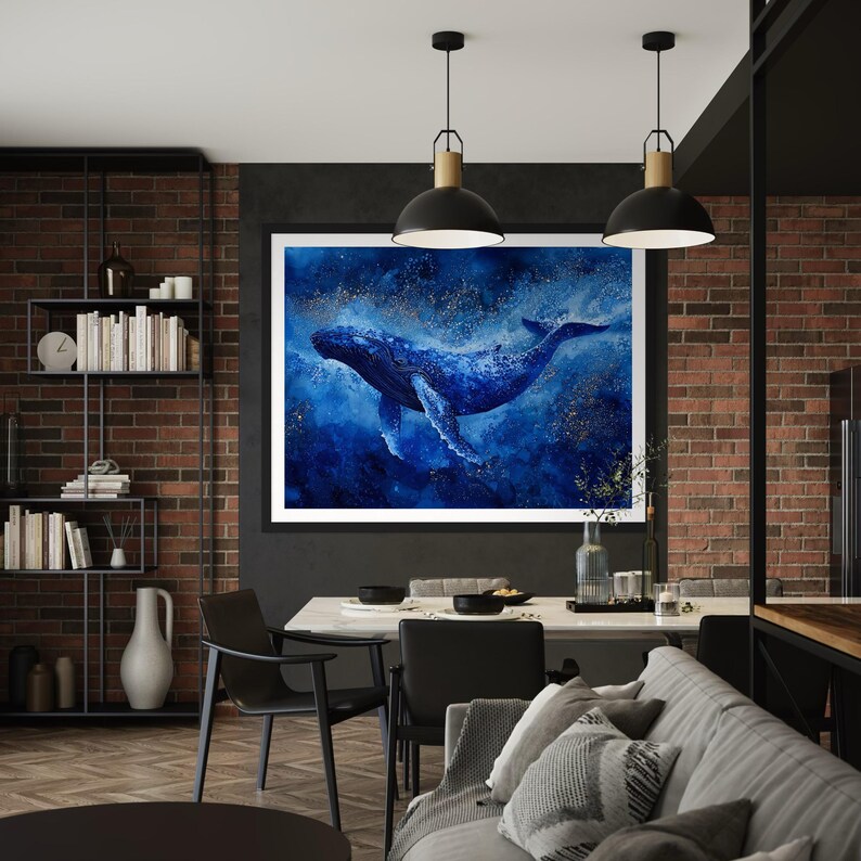 Whale Art Print Blue Ocean Acrylic Ink Watercolour Humpback Whale Wall ...