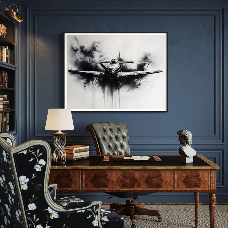 Fighter Jet Spitfire Art Print Vintage Warplane Artwork Military ...