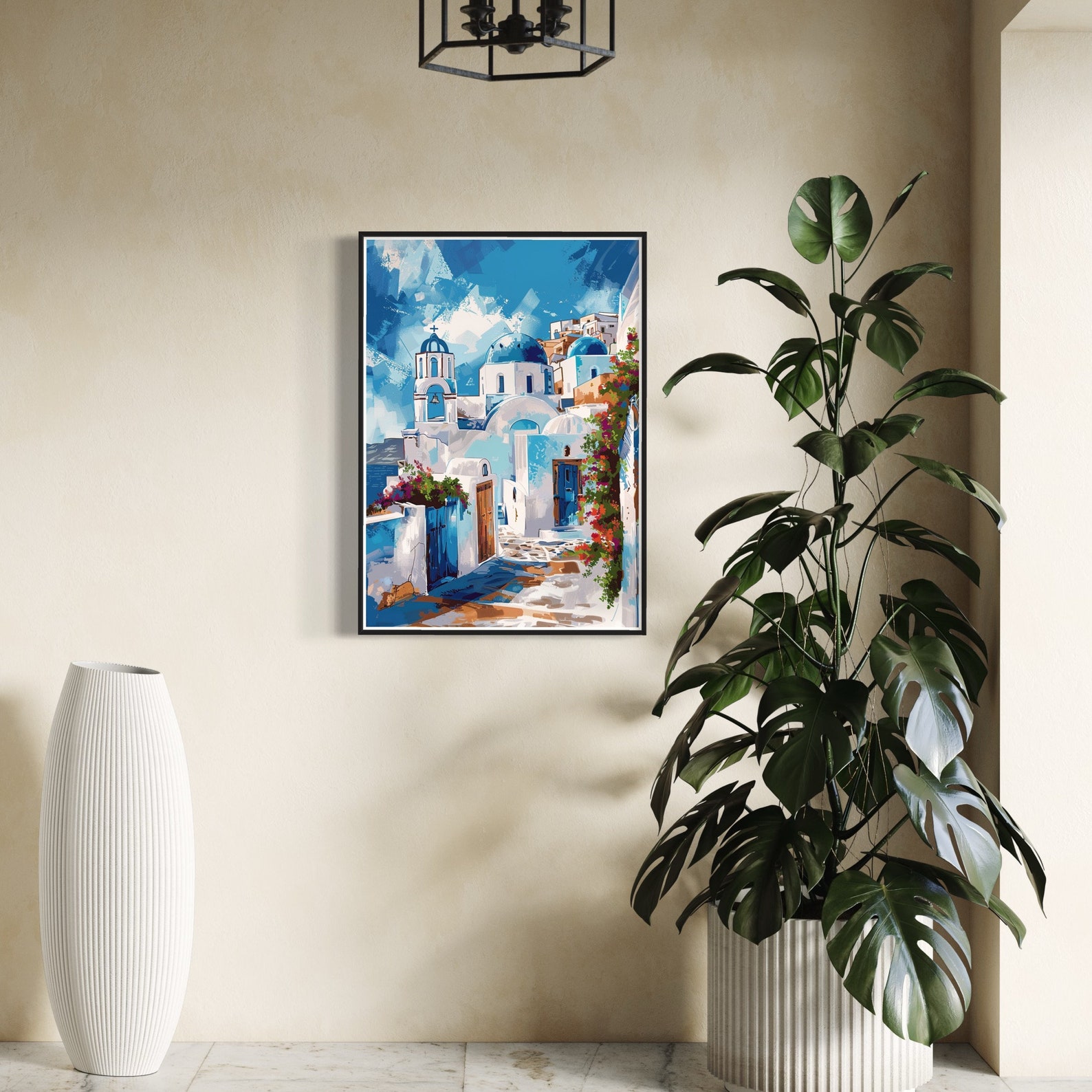 Greek Architecture Art Print Santorini With Blue Domes Painting ...