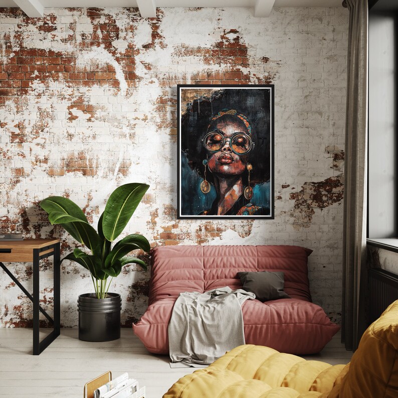 Afro Retro Art Print Abstract 70's Era Artwork African American Female ...