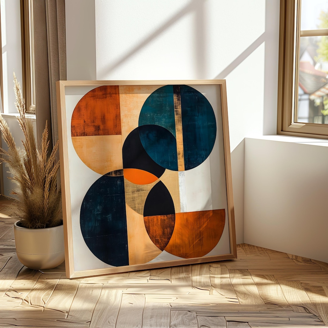 Geometric Shapes Art Print Mediterranean Style Artwork Blue and Orange ...