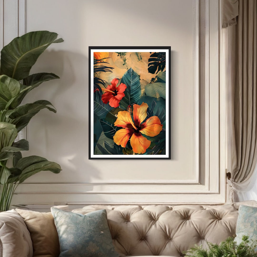 Hibiscus Tropical Flower Art Print Hawaiian Painting Aesthetic ...