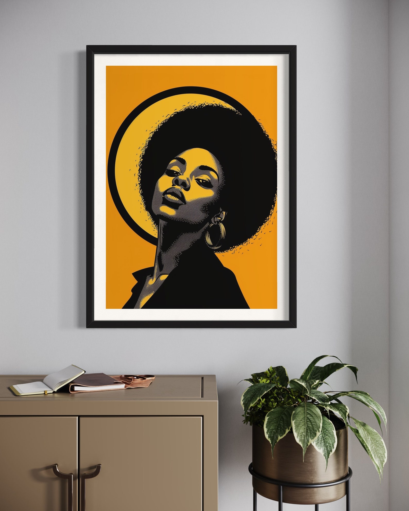 Bold Yellow Afro Retro 70's Art Print Abstract African American Female ...