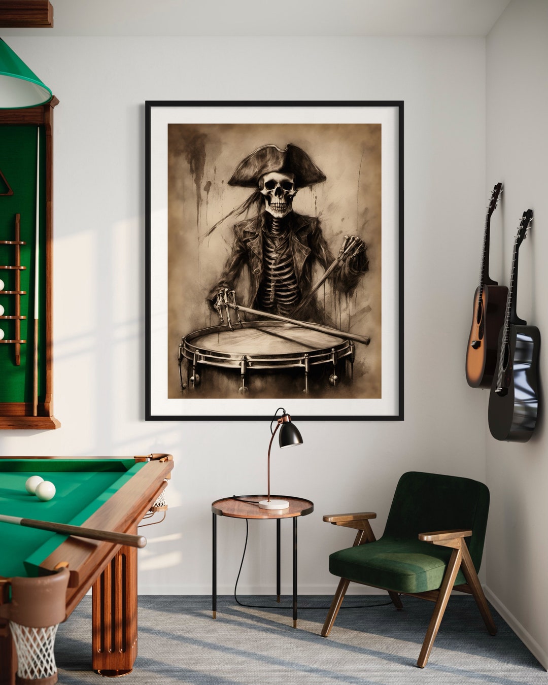 Sepia Drummer Pirate Art Print Captivating Skeleton Playing Drums ...