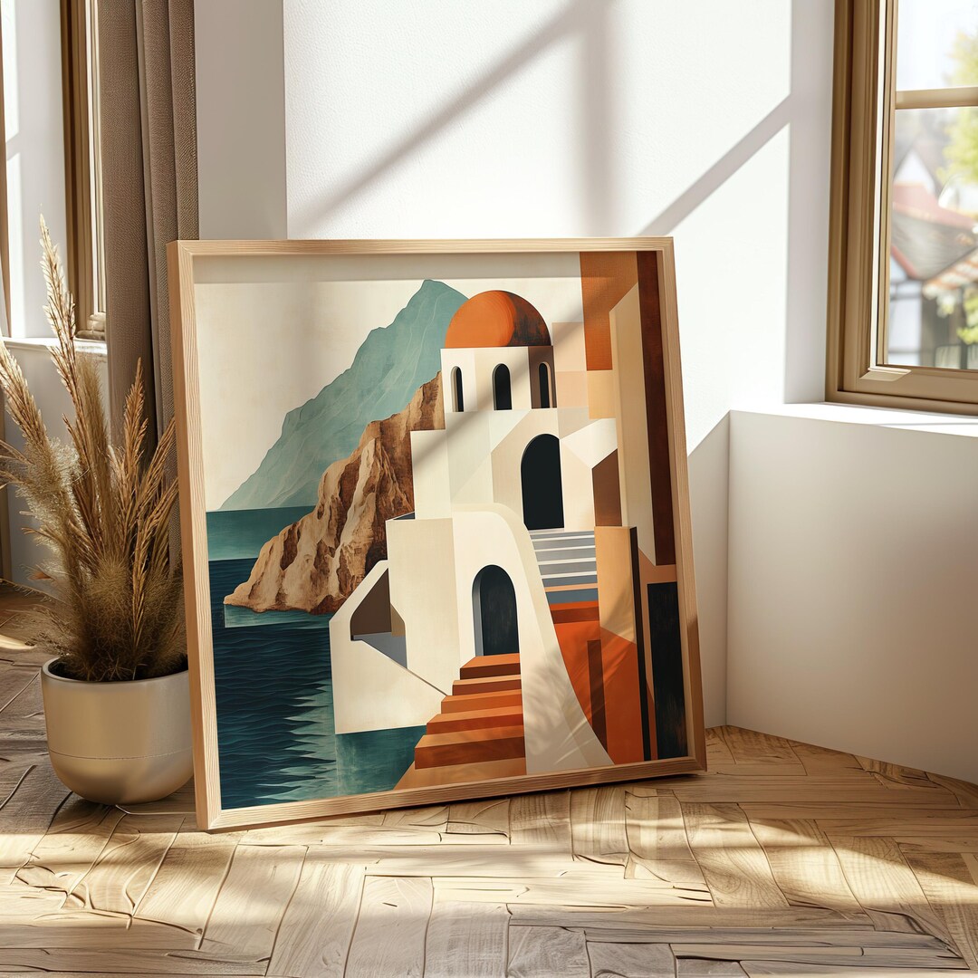 Greek Island Art Print Mediterranean Poster Santorini Wall Art Coastal ...