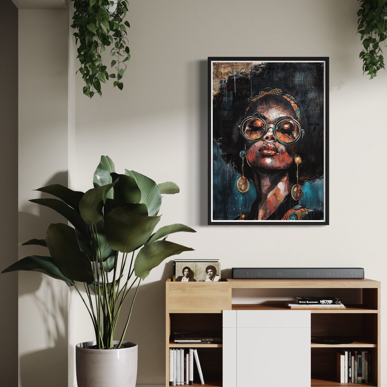 Afro Retro Art Print Abstract 70's Era Artwork African American Female ...