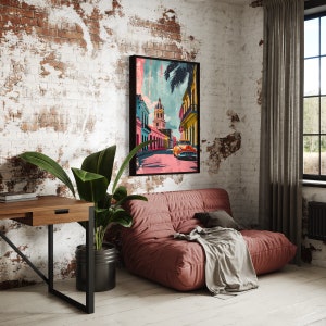 Cuba Style Pop Art Print Retro Havana Orange Classic Car Painting Palm ...