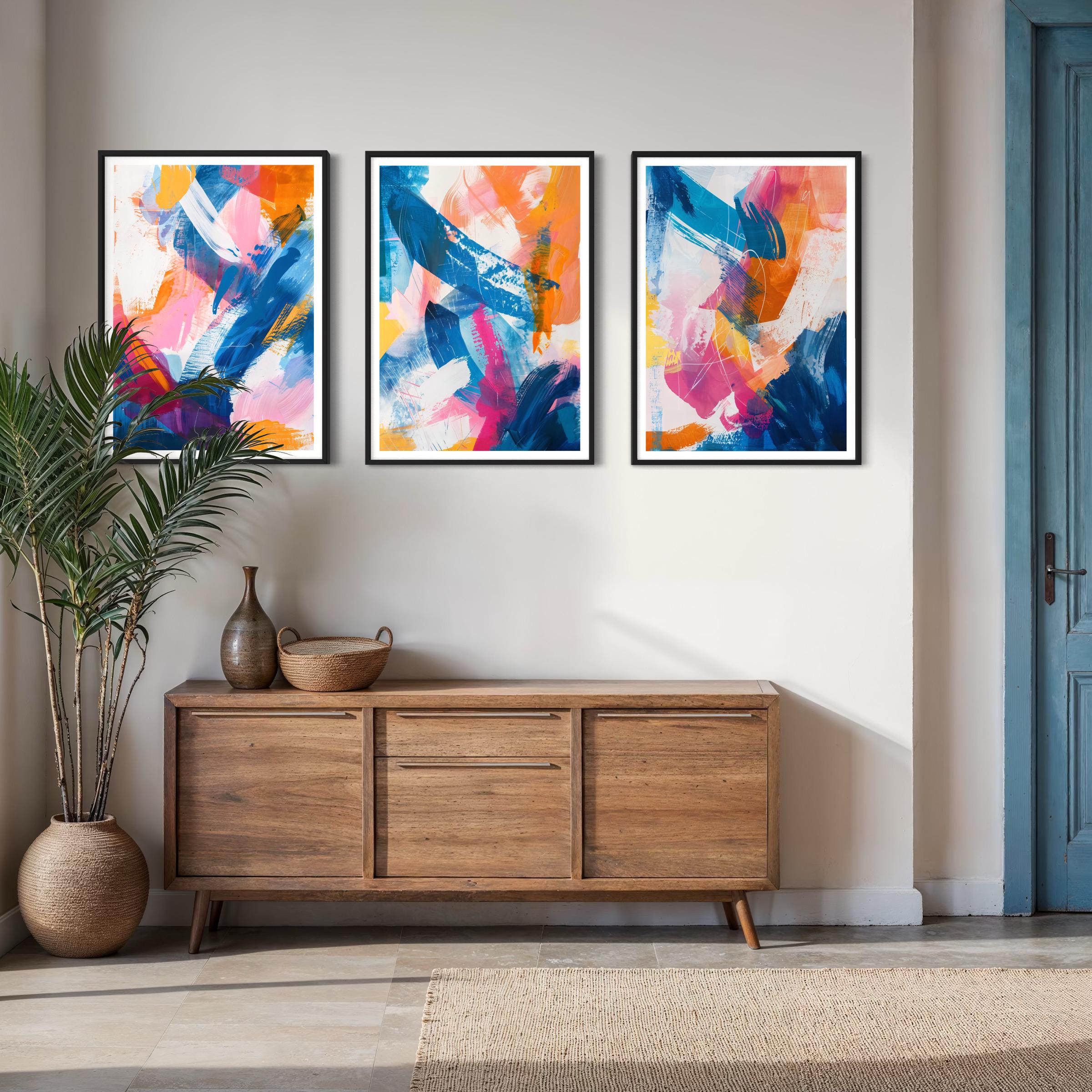 Colourful Paint Splat Art Print Set of 3 Wall Decor Brushstroke ...