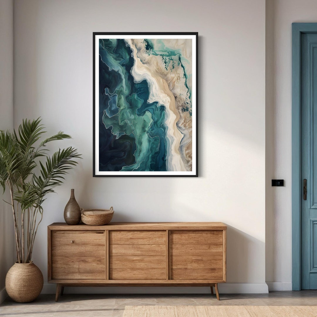 Shoreline Coastal Abstract Print Ocean Art Sand and Sea Colours ...
