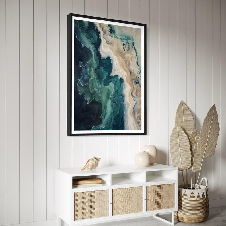 Shoreline Coastal Abstract Print Ocean Art Sand and Sea Colours ...