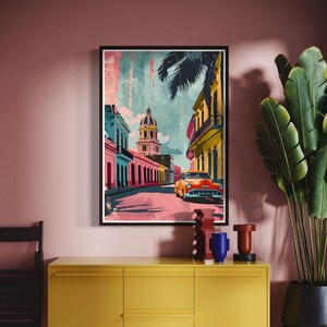Cuba Style Pop Art Print Retro Havana Orange Classic Car Painting Palm ...