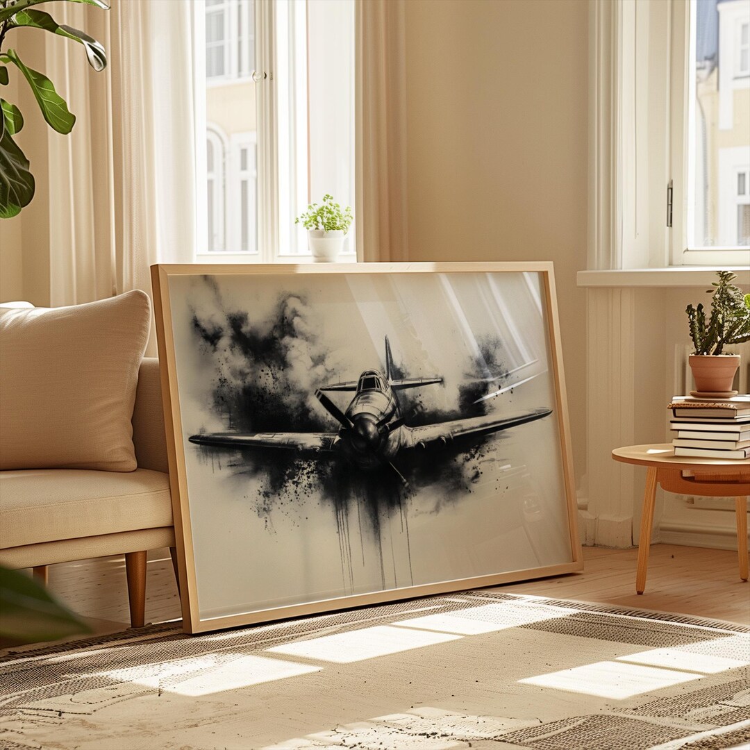 Fighter Jet Spitfire Art Print Vintage Warplane Artwork Military ...