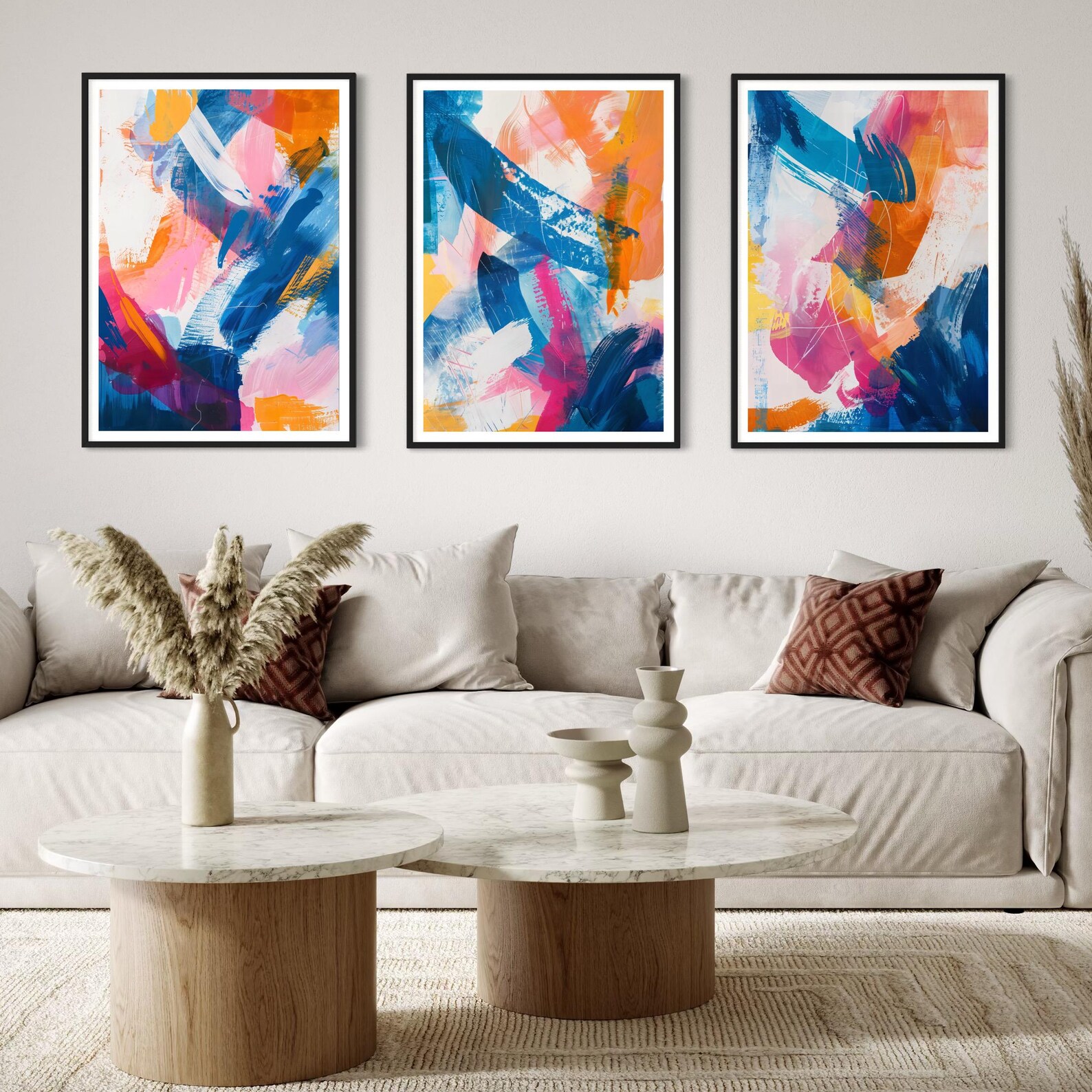 Colourful Paint Splat Art Print Set of 3 Wall Decor Brushstroke ...