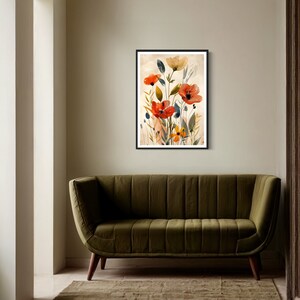 Red Poppies Art Print Floral Wall Decor Poppy Poster Botanical Drawing ...