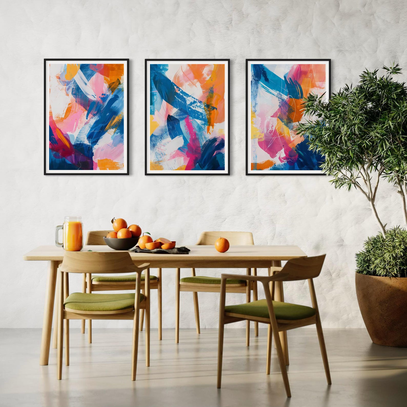 Colourful Paint Splat Art Print Set of 3 Wall Decor Brushstroke ...
