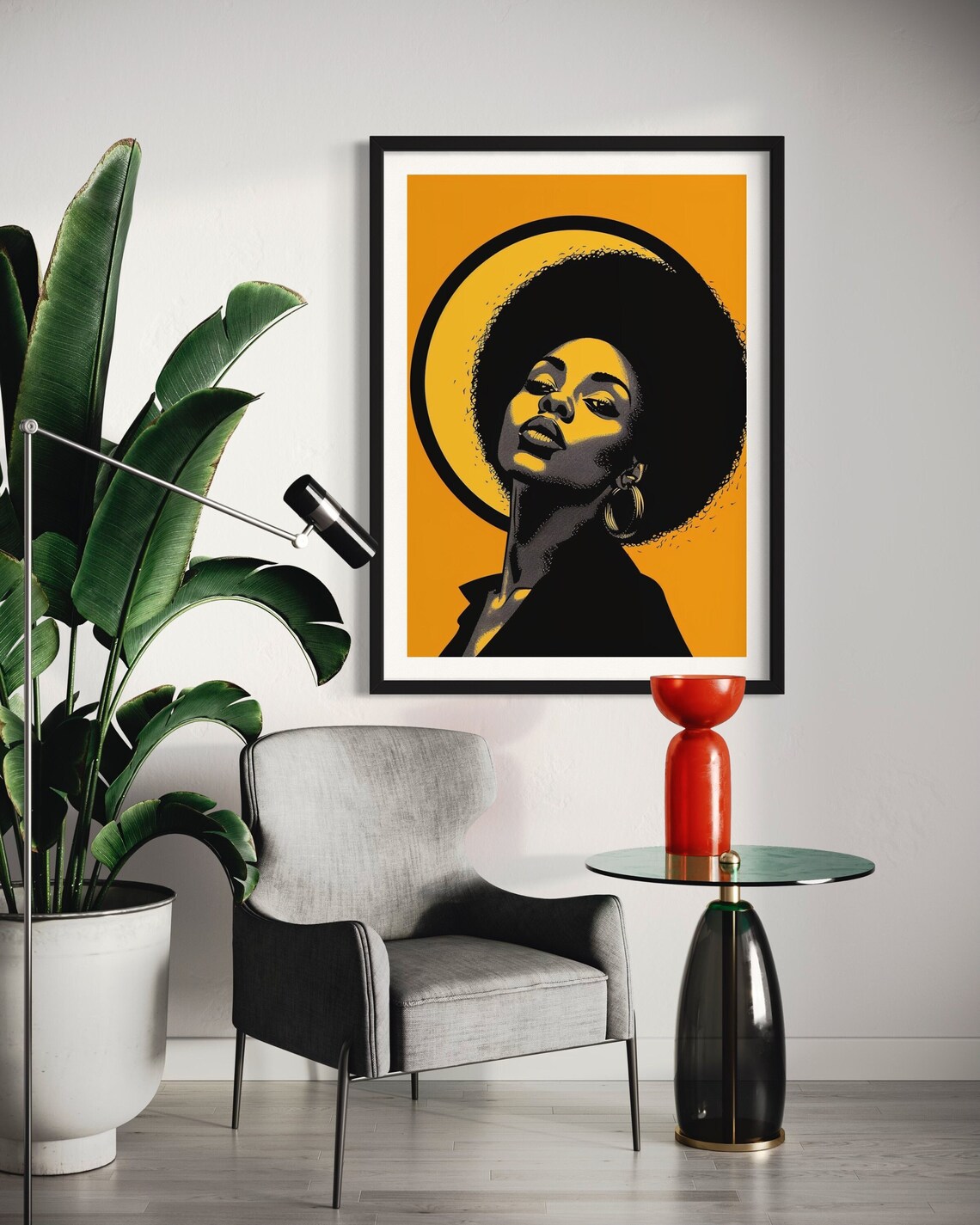 Bold Yellow Afro Retro 70's Art Print Abstract African American Female ...