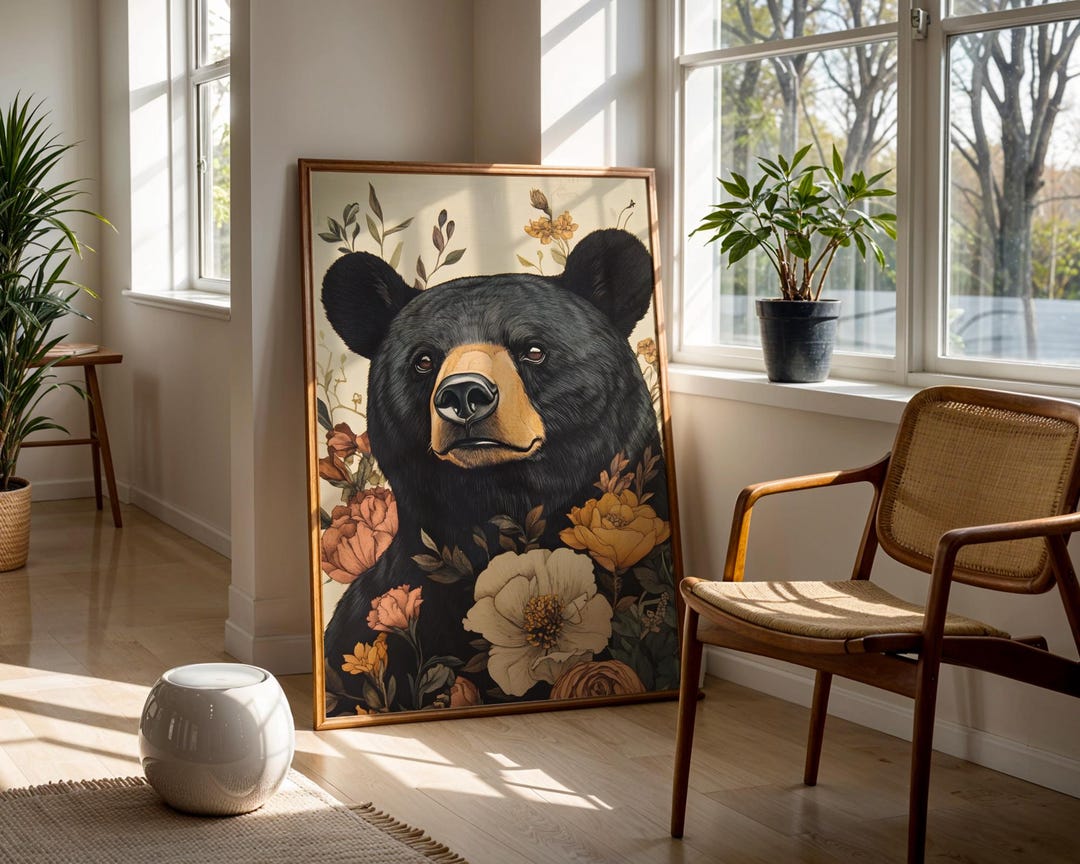 Sun Bear Art Print Botanical Wildlife Illustration Floral Animal Decor ...