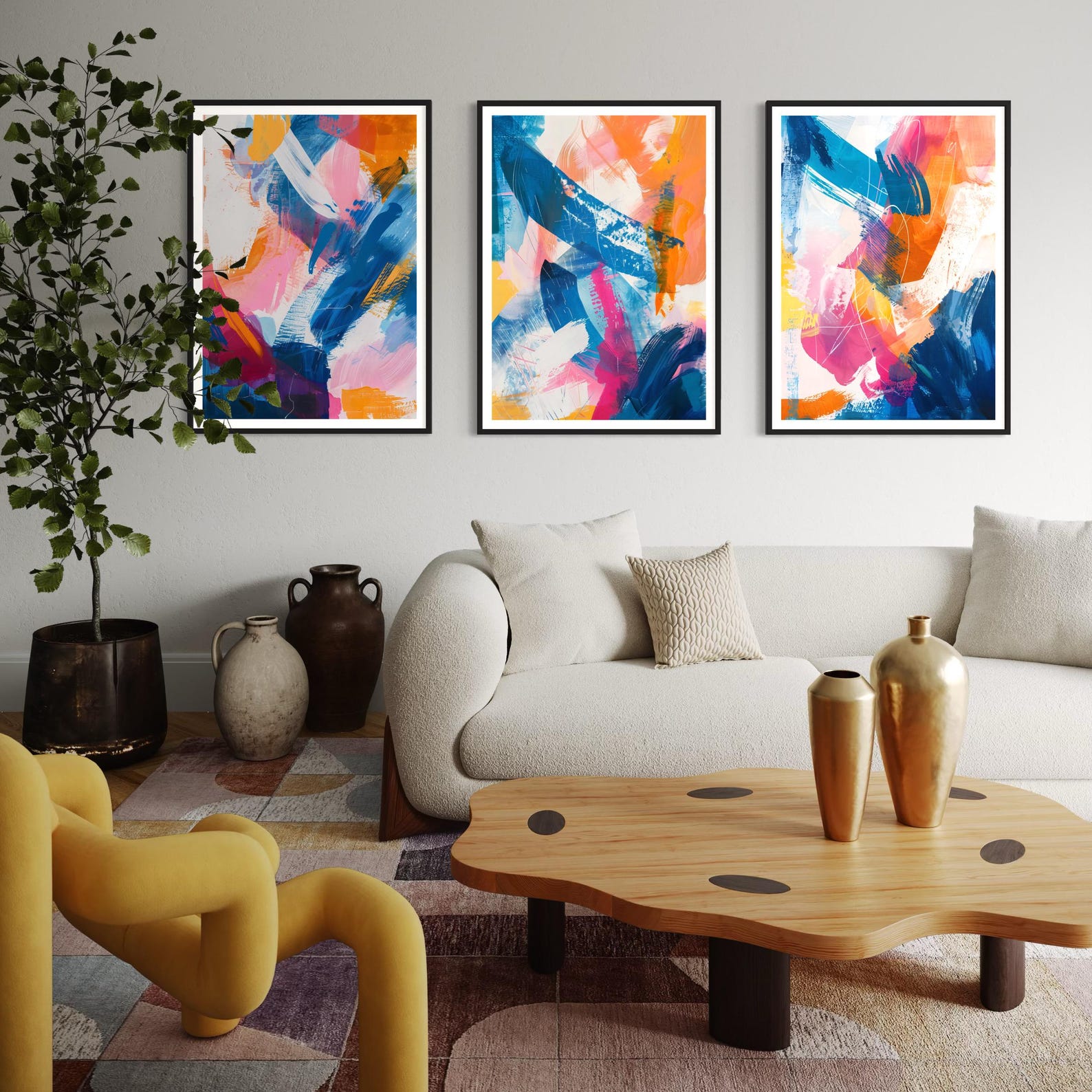 Colourful Paint Splat Art Print Set of 3 Wall Decor Brushstroke ...