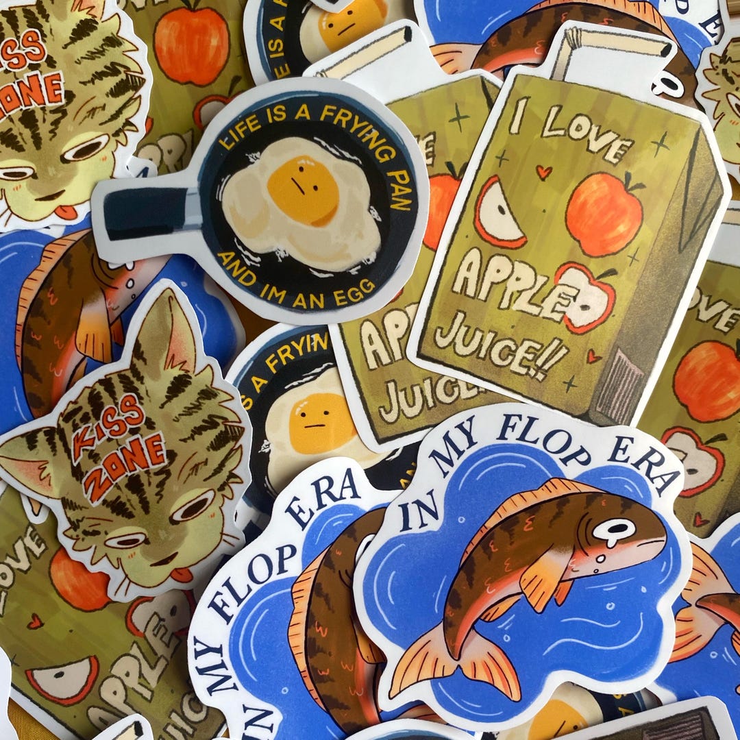 Original Silly Stickers | Egg - Life is a Frying Pan | Cat- Kiss Zone ...