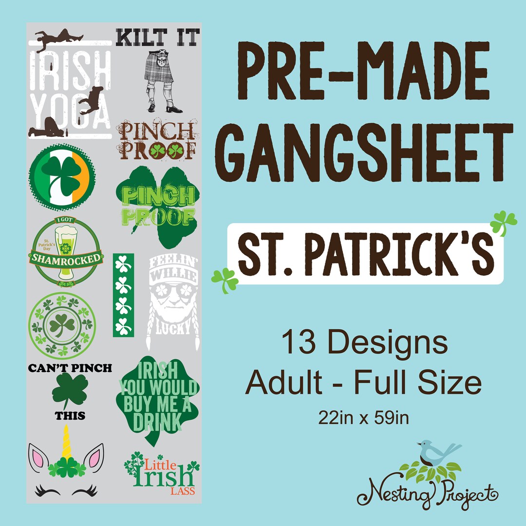 St Patricks Day Gang Sheet Dtf Image Transfers 13 Designs On 22x59 St