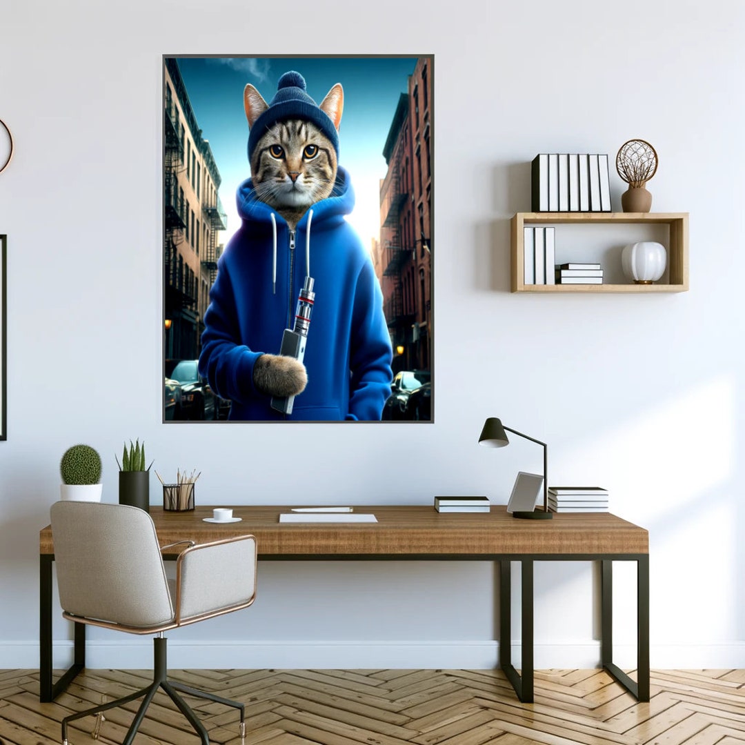 Vaping Cat Animal Print Digital Art Digital Download AI Generated Wall ...