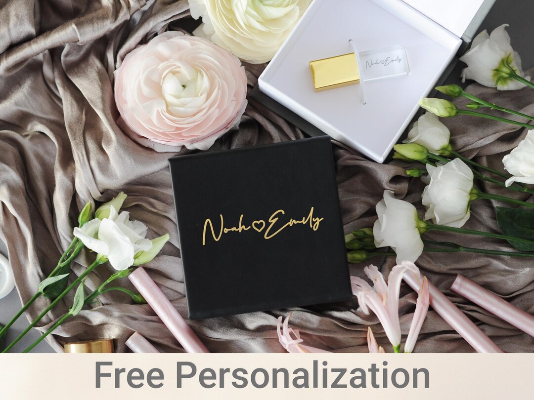 Custom Wedding USB Box Set: Engraved Glass Flash Drive - Etsy