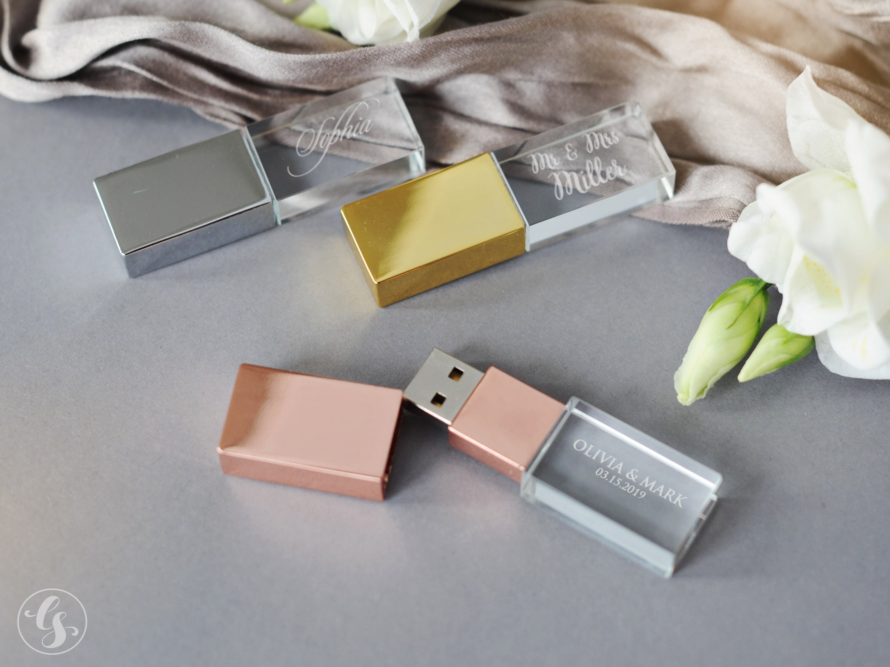 Custom USB Box and USB Drive, Wedding Glass Engraved USB Flash Drive 8 ...