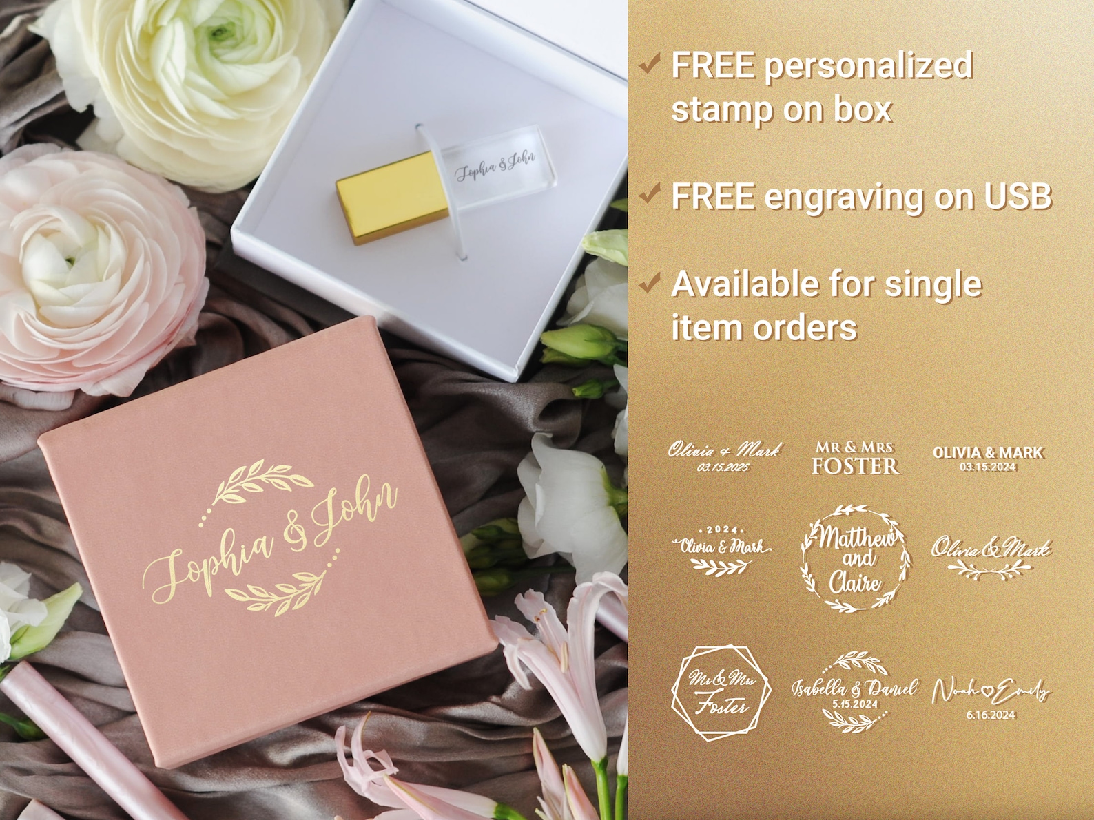 Custom USB Box and USB Drive, Wedding Glass Engraved USB Flash Drive 8 ...