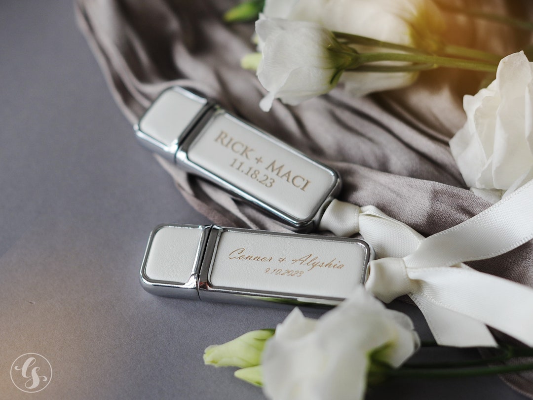 Engraved White Leather USB Drive: Personalized Wedding Flash Drive - Etsy