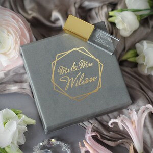 Personalized Box and USB Flash Drive, Wedding USB Drive Box, Gold ...