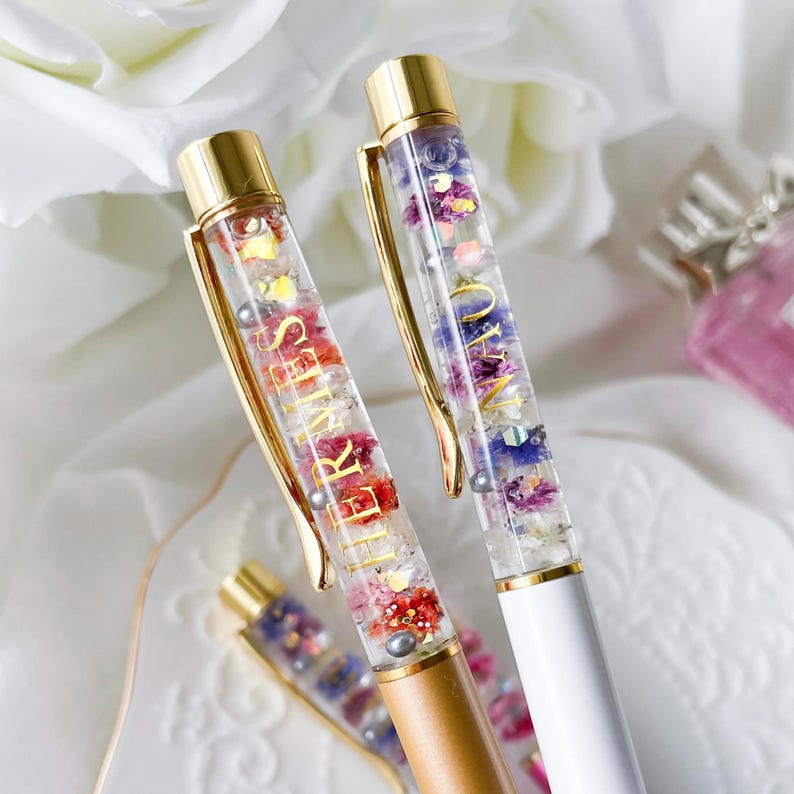 Herbarium Floral Ballpoint Pen – Liquid Floral Float Pen, Cute Flower ...