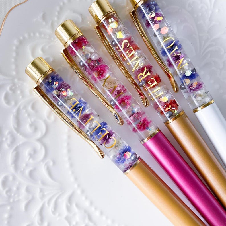 Herbarium Floral Ballpoint Pen – Liquid Floral Float Pen, Cute Flower ...