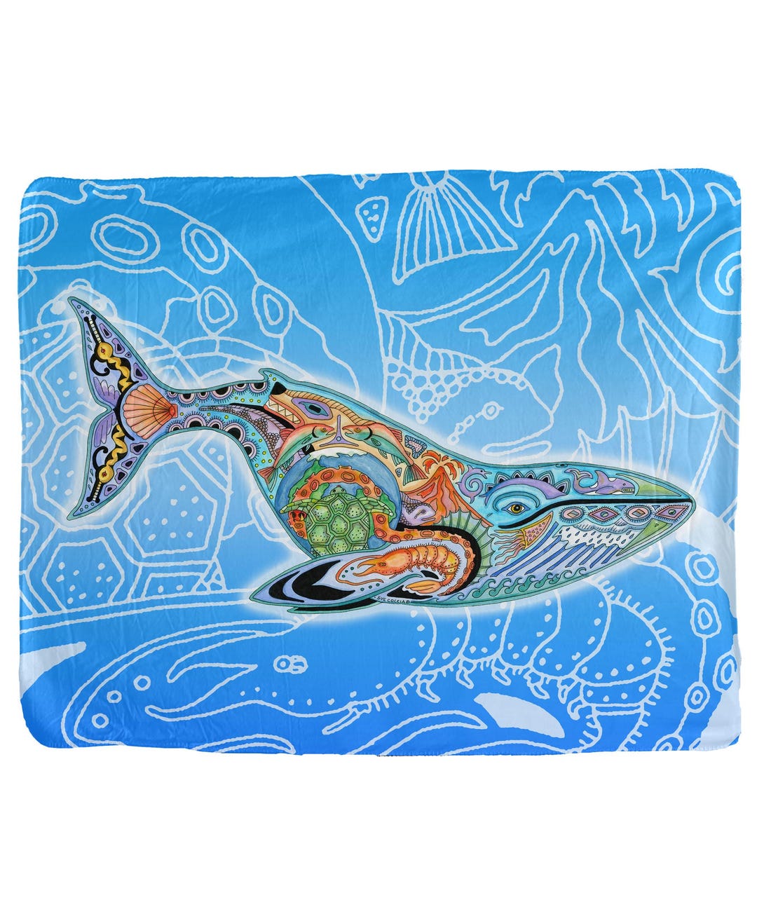 Blue Whale Lux Fleece Printed Blanket With Sherpa Backing - Animal ...
