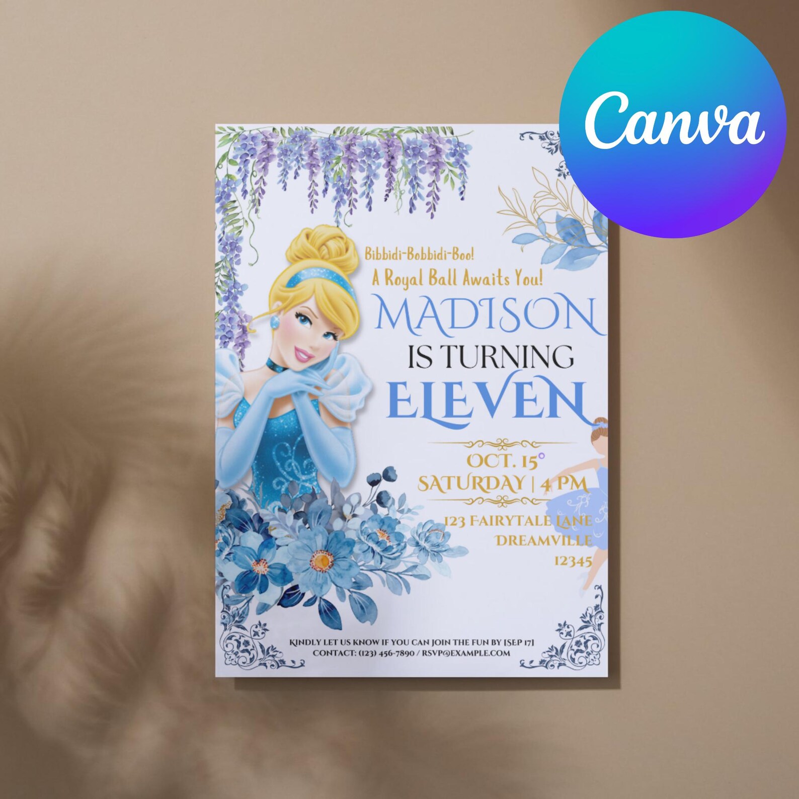 Cinderella Birthday Invitation Princess Party Invite Editable Template ...