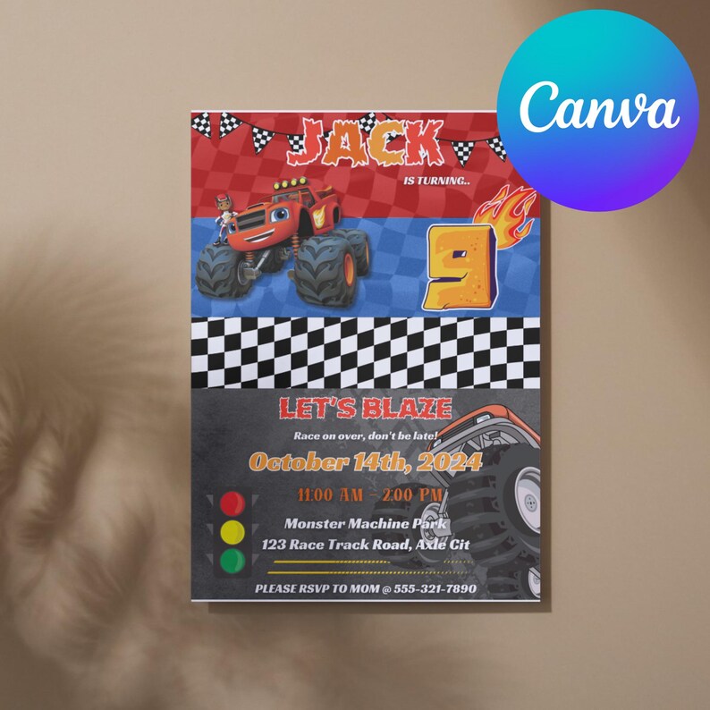 Let's Blaze Birthday Invitation Blaze and the Monster Machines Editable ...