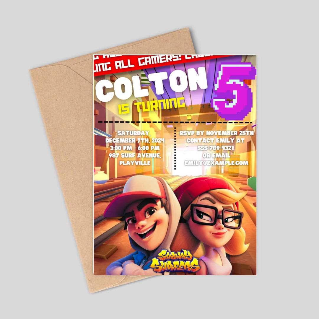 Subway Surfers Birthday Invitation, Editable Digital Template, Gaming ...