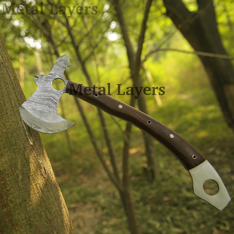 Tactical Battle Ready Axe With Leather Sheath, Handcrafted Damascus ...