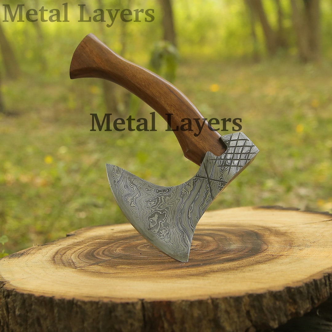 Hand-forged Damascus Steel Ax With Black Leather Sheath: Exclusive ...