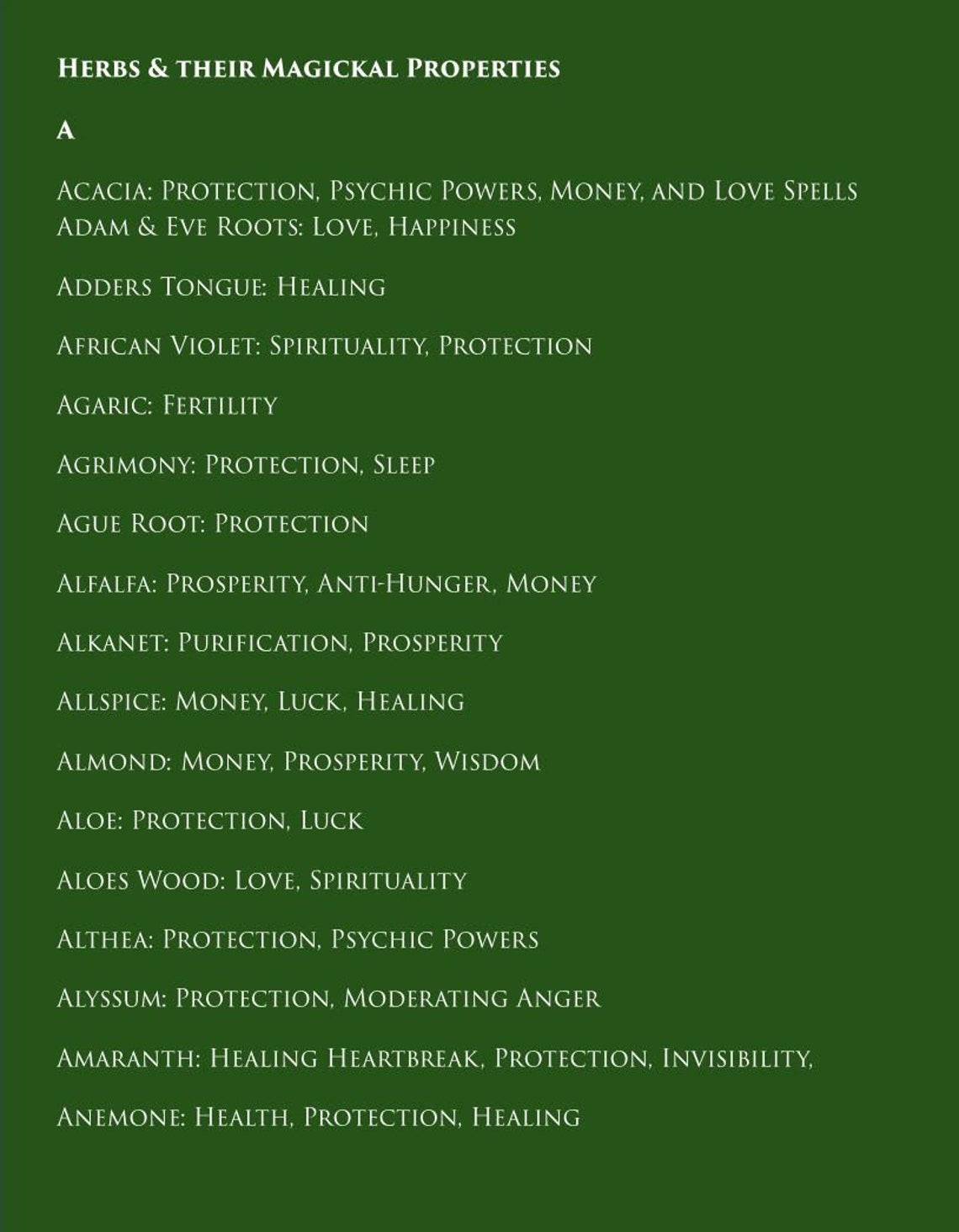 400+ Herbs and Their Magical Properties List, Herbal Magick, Wiccan ...