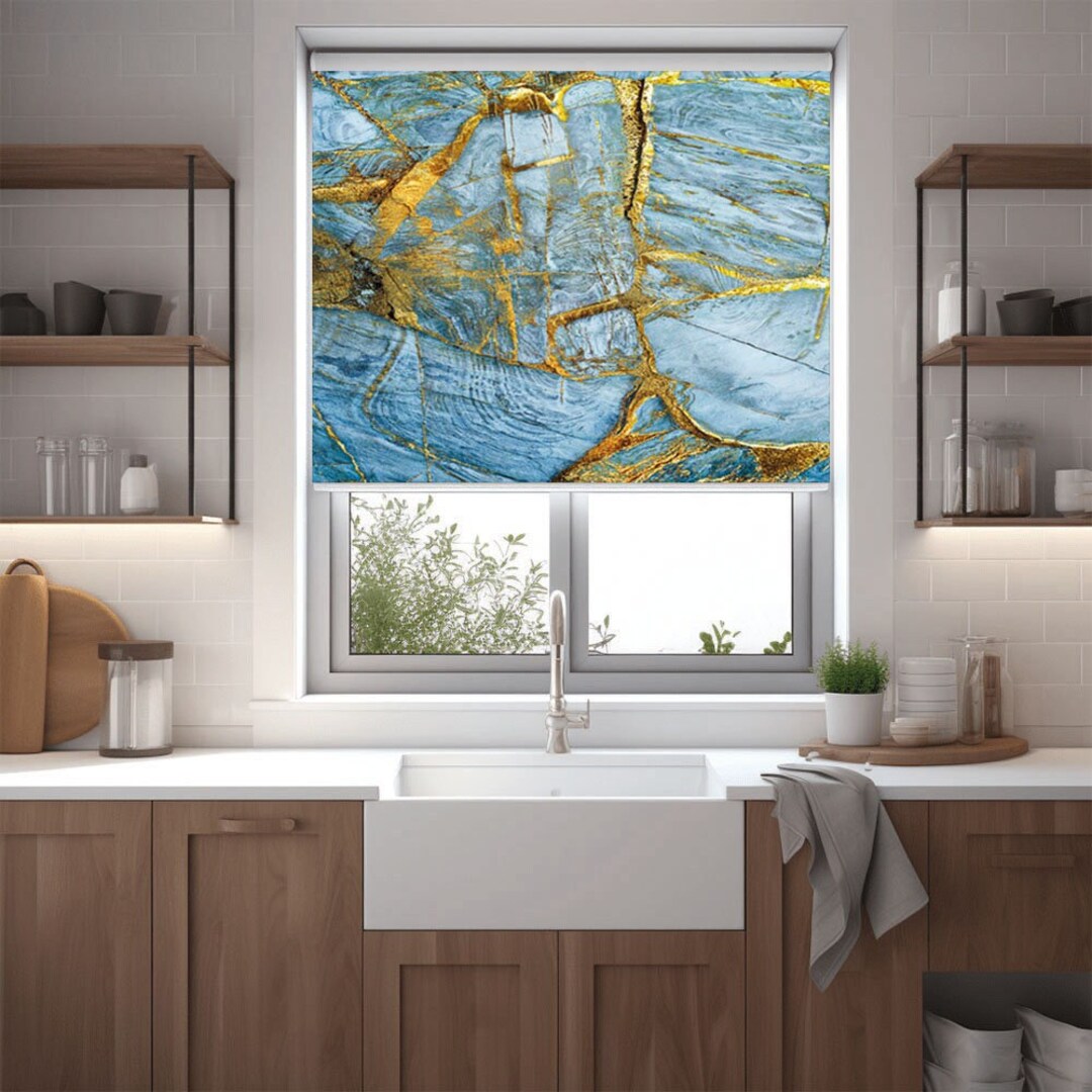 Abstract Marble Gold Veins Roller Blind, Luxurious Window Cover, Modern ...