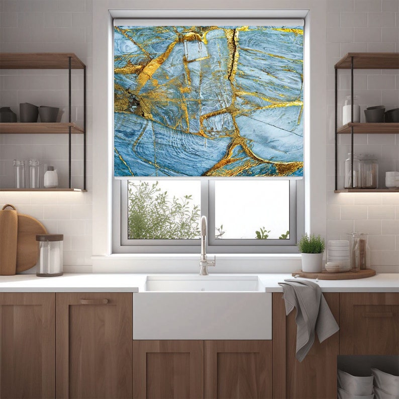 Abstract Marble Gold Veins Roller Blind, Luxurious Window Cover, Modern ...