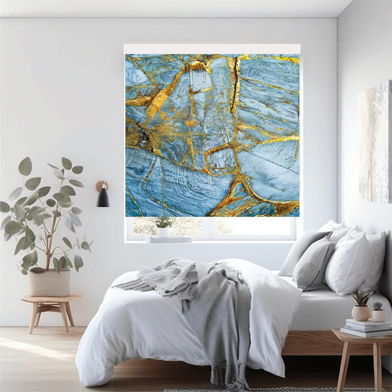 Abstract Marble Gold Veins Roller Blind, Luxurious Window Cover, Modern ...