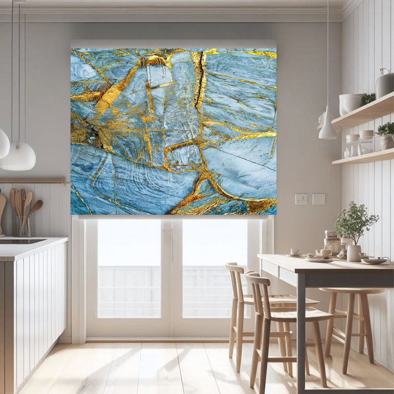 Abstract Marble Gold Veins Roller Blind, Luxurious Window Cover, Modern ...