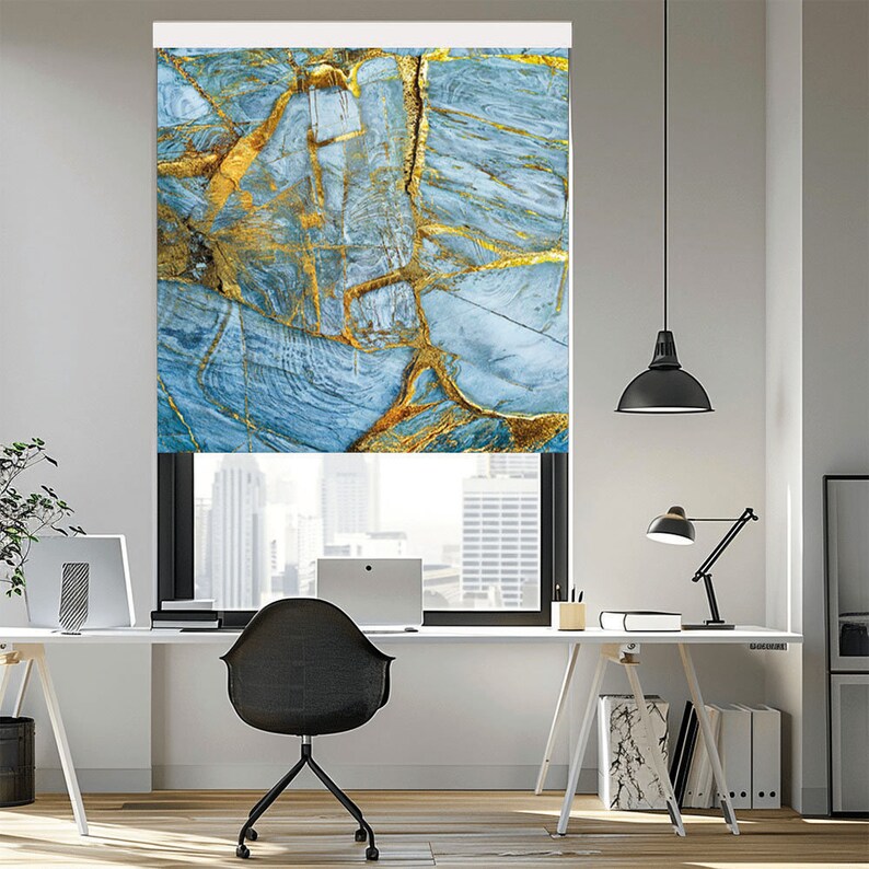 Abstract Marble Gold Veins Roller Blind, Luxurious Window Cover, Modern ...
