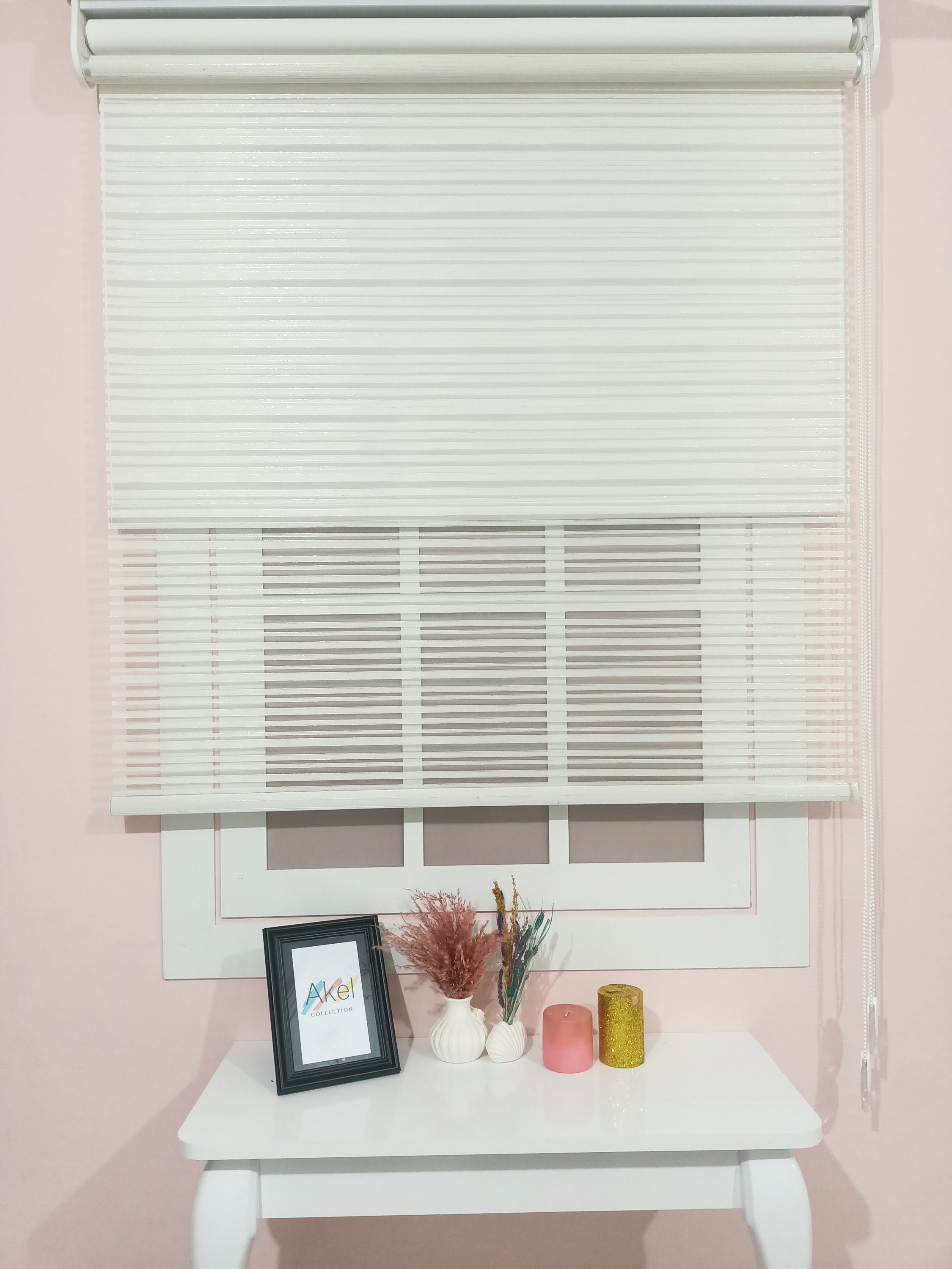 White Pinstripe Sheer and Blackout Roller, Roller Shades for Windows ...