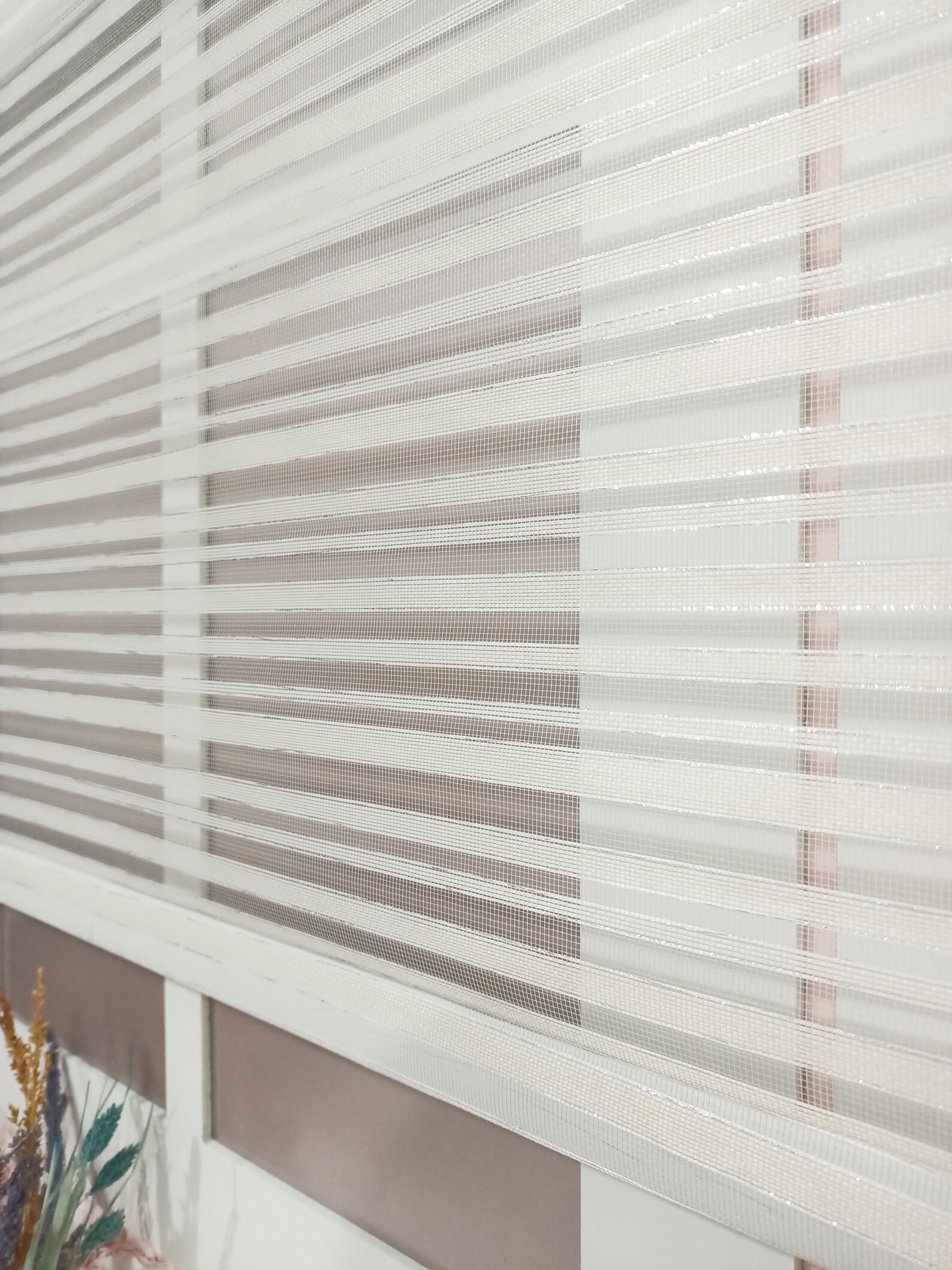 White Pinstripe Sheer and Blackout Roller, Roller Shades for Windows ...