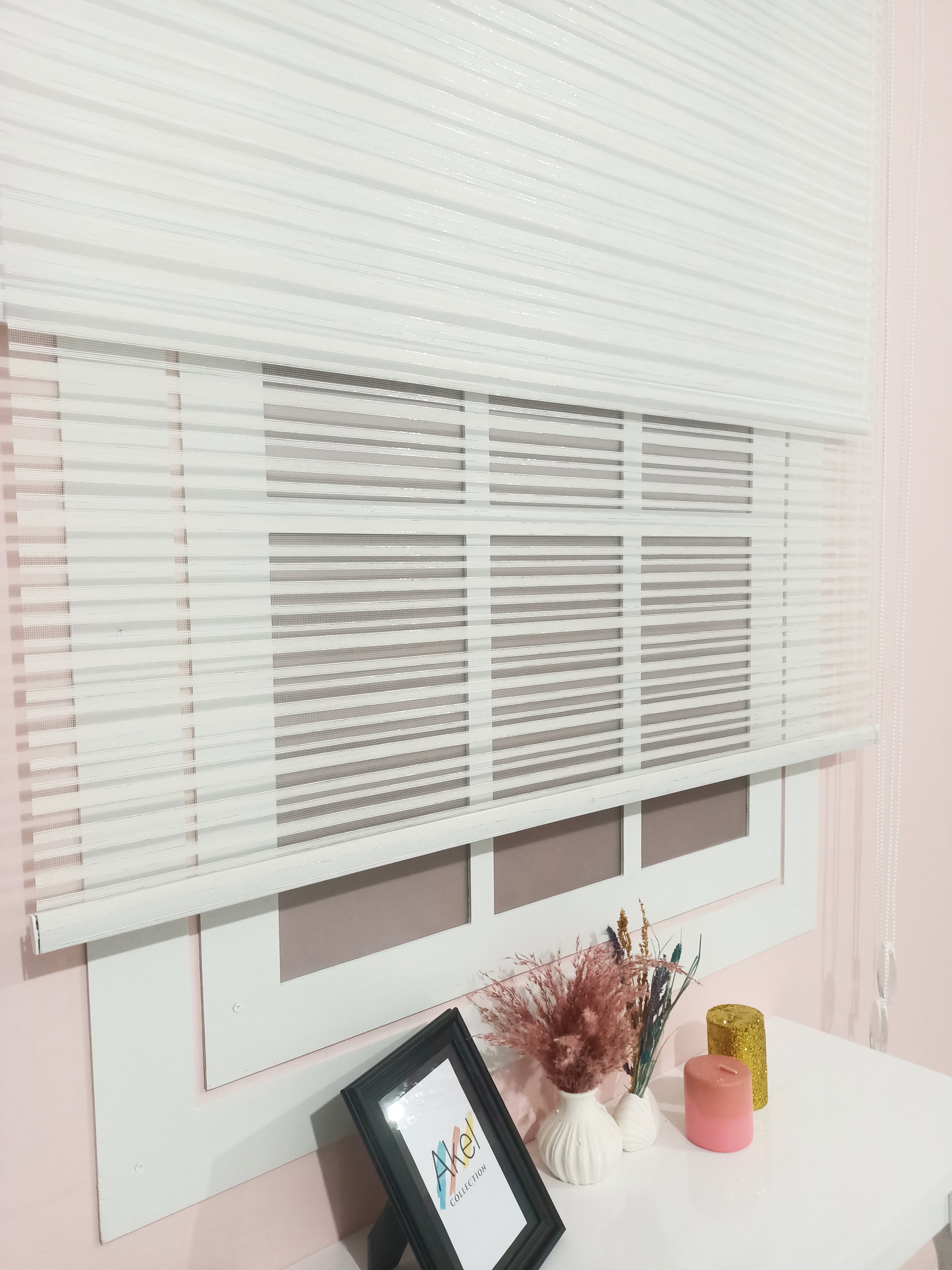 White Pinstripe Sheer and Blackout Roller, Roller Shades for Windows ...