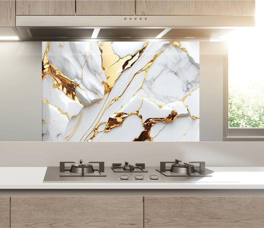 Modern Kitchen Glass Splashback Tempered Backsplash Tile & Waterproof ...